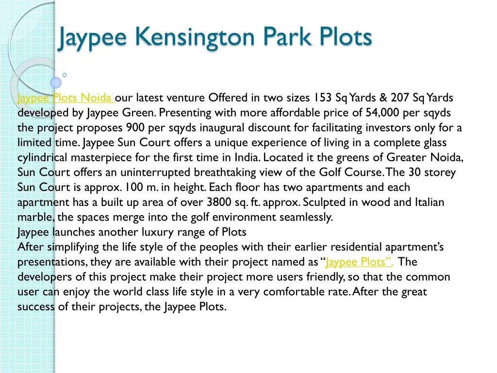 PPT - jaypee plots PowerPoint Presentation, free download - ID:1066092