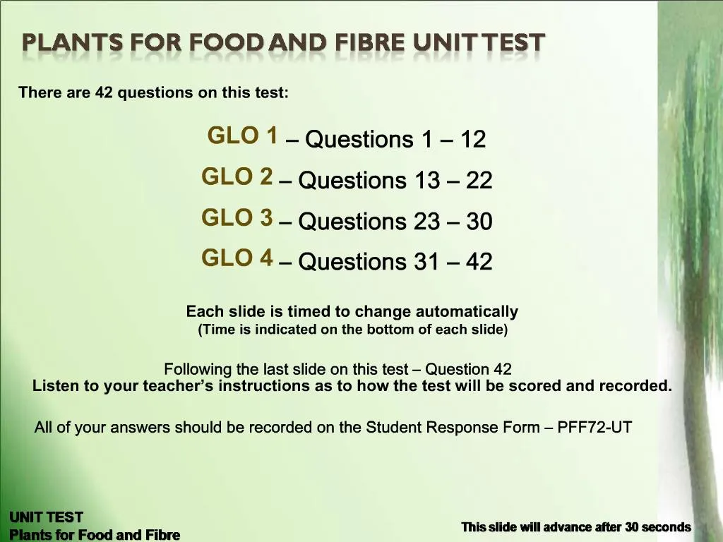 PPT - UNIT TEST Plants for Food and Fibre PowerPoint Presentation, free ...