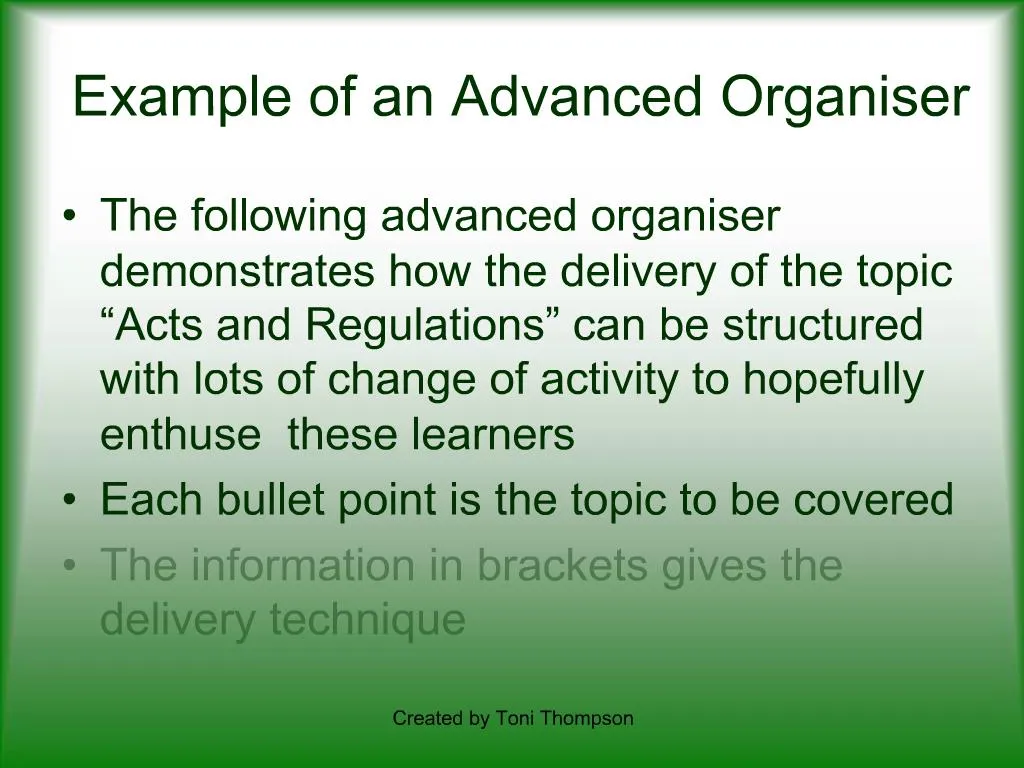 PPT - Example of an Advanced Organiser PowerPoint Presentation, free ...