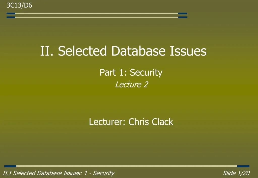 PPT - II. Selected Database Issues PowerPoint Presentation, free ...