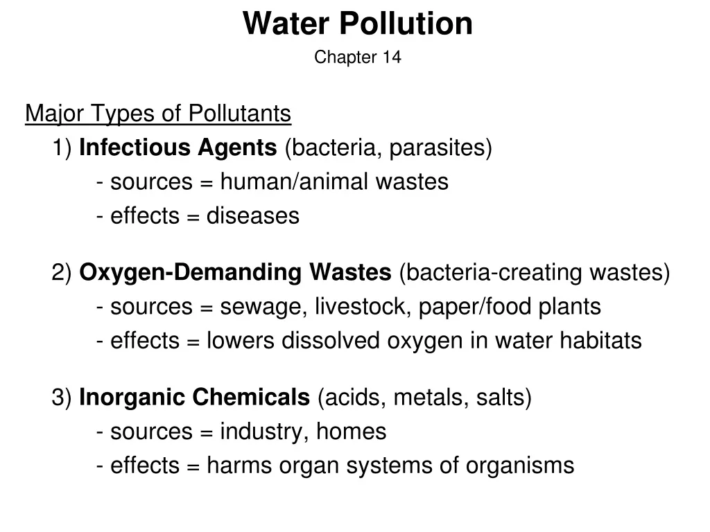 PPT - Water Pollution Chapter 14 Major Types of Pollutants 1 ...