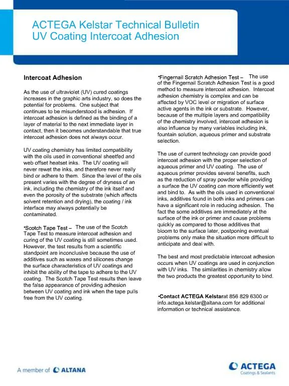 PPT - ACTEGA Kelstar Technical Bulletin UV Coating Intercoat Adhesion ...