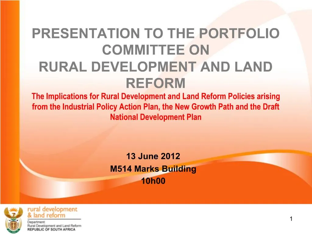 PPT - PRESENTATION TO THE PORTFOLIO COMMITTEE ON RURAL DEVELOPMENT AND ...