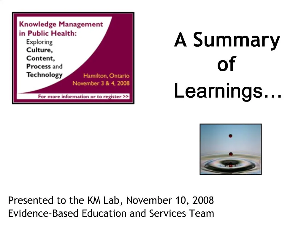 PPT - A Summary of Learnings PowerPoint Presentation, free download ...