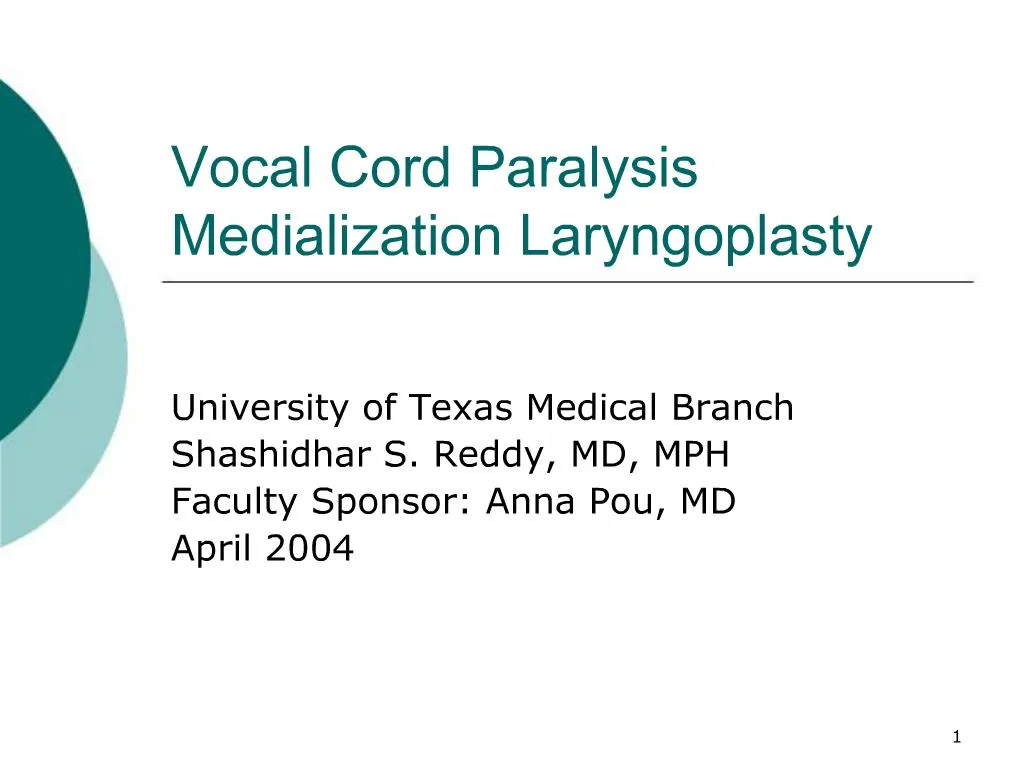 PPT - Vocal Cord Paralysis Medialization Laryngoplasty PowerPoint ...