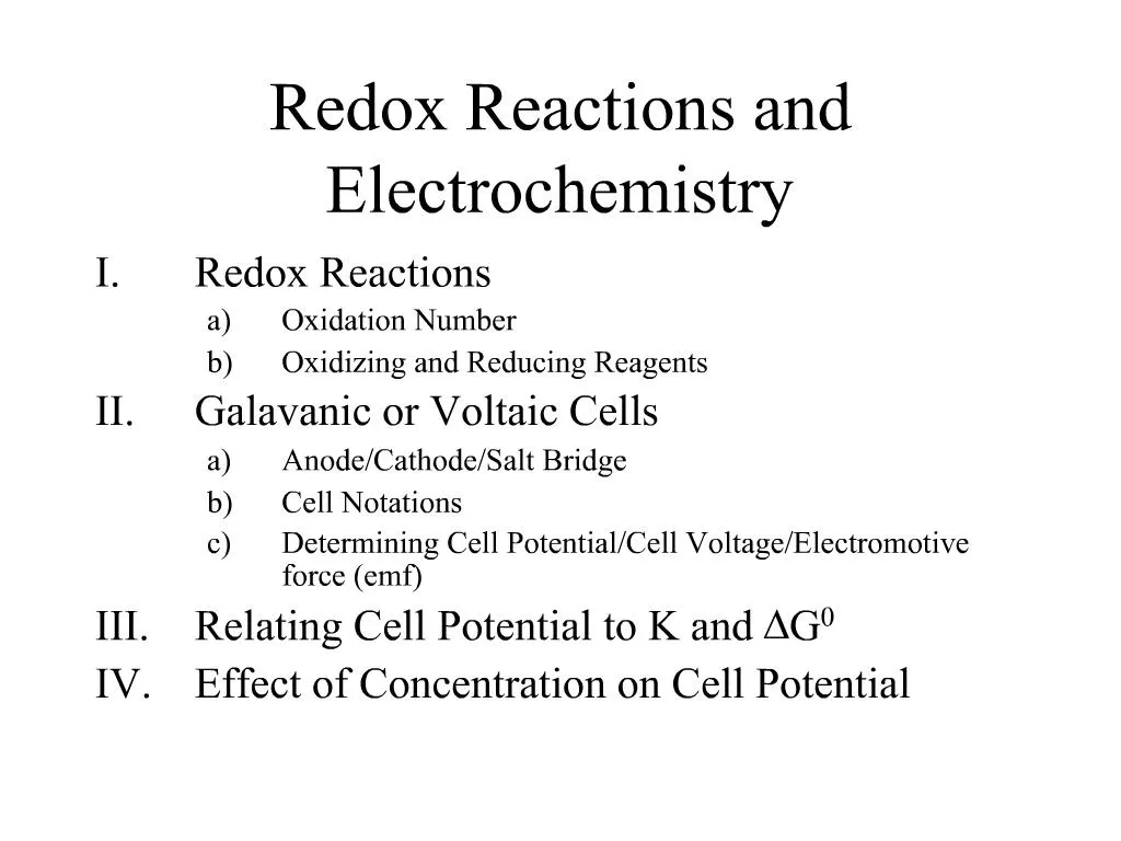 PPT - Redox Reactions and Electrochemistry PowerPoint Presentation ...