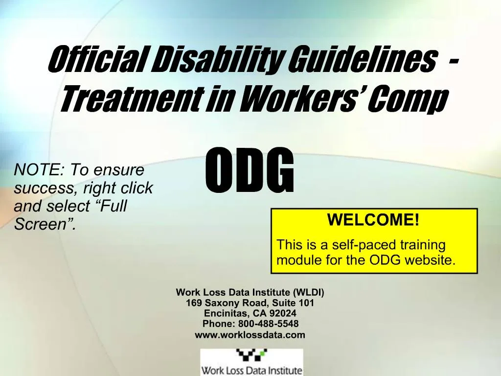 PPT - Official Disability Guidelines - Treatment in Workers Comp ODG ...