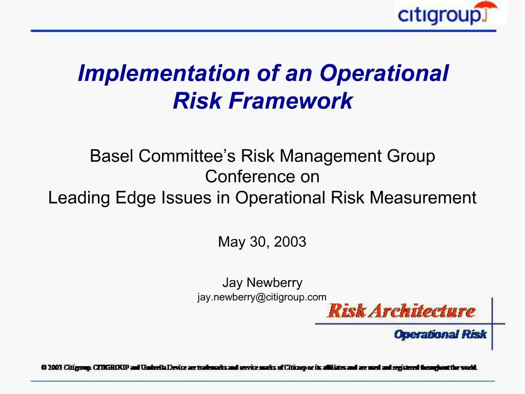 PPT - Implementation of an Operational Risk Framework Basel Committee s ...