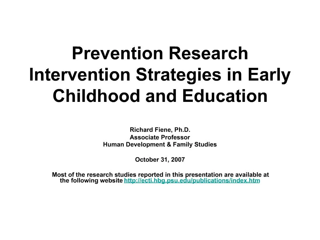 PPT - Prevention Research Intervention Strategies in Early Childhood ...
