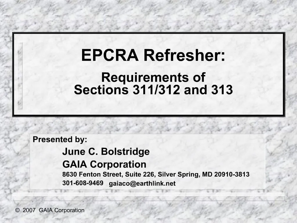 PPT - EPCRA Refresher: Requirements of Sections 311 PowerPoint ...