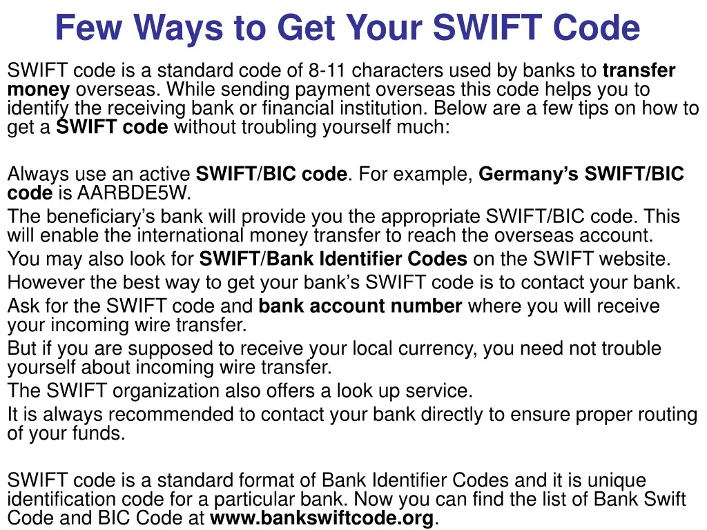 PPT - Few Ways to Get Your SWIFT Code PowerPoint Presentation, free ...