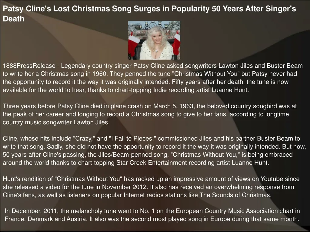 PPT - Patsy Cline's Lost Christmas Song Surges in Popularity PowerPoint ...