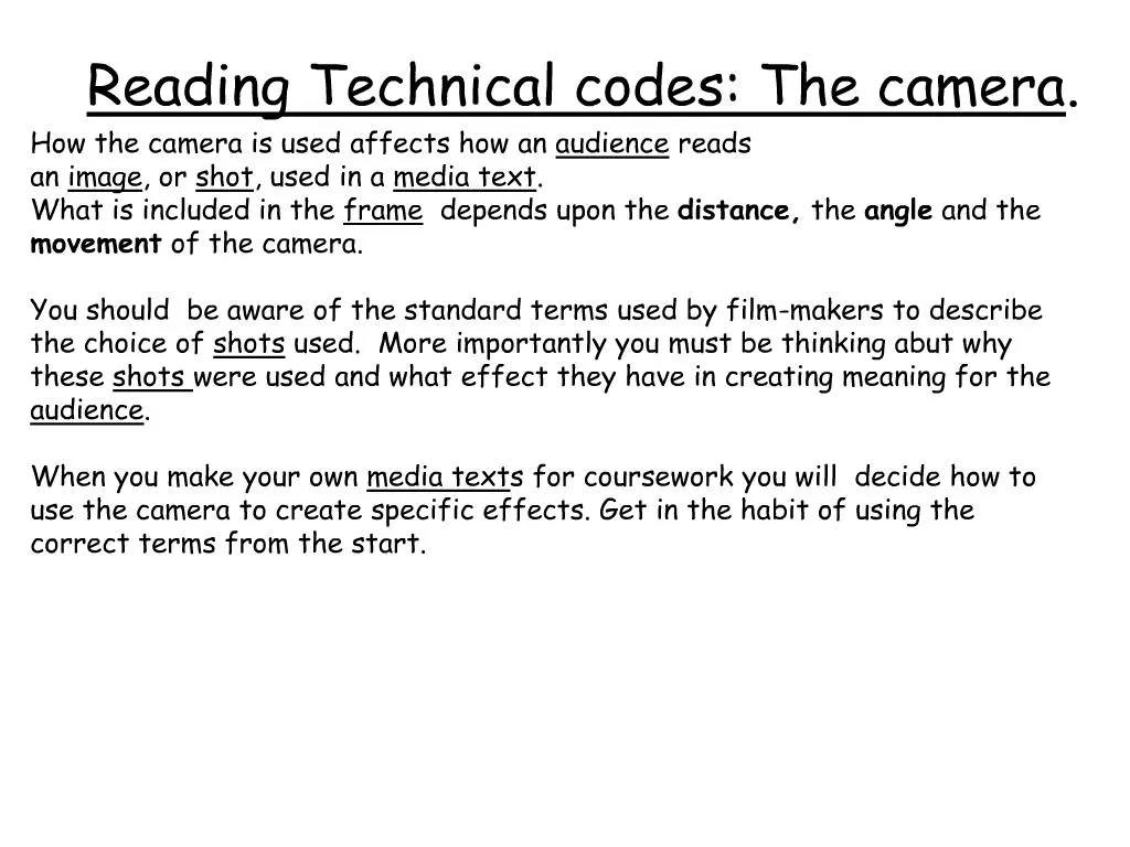PPT - reading technical codes: the camera. PowerPoint Presentation ...