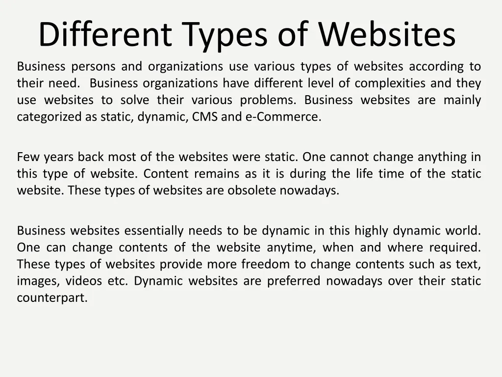 PPT - Different Types of Websites PowerPoint Presentation, free ...
