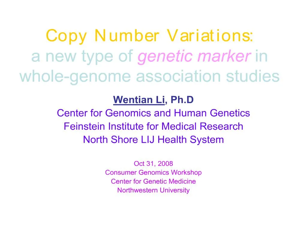 PPT - copy number variations: a new type of genetic marker in whole ...