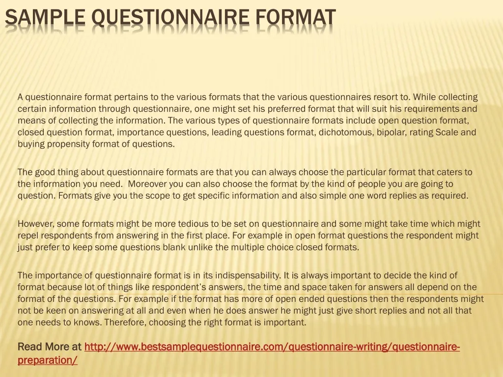 PPT - Sample Questionnaire Format PowerPoint Presentation, free ...