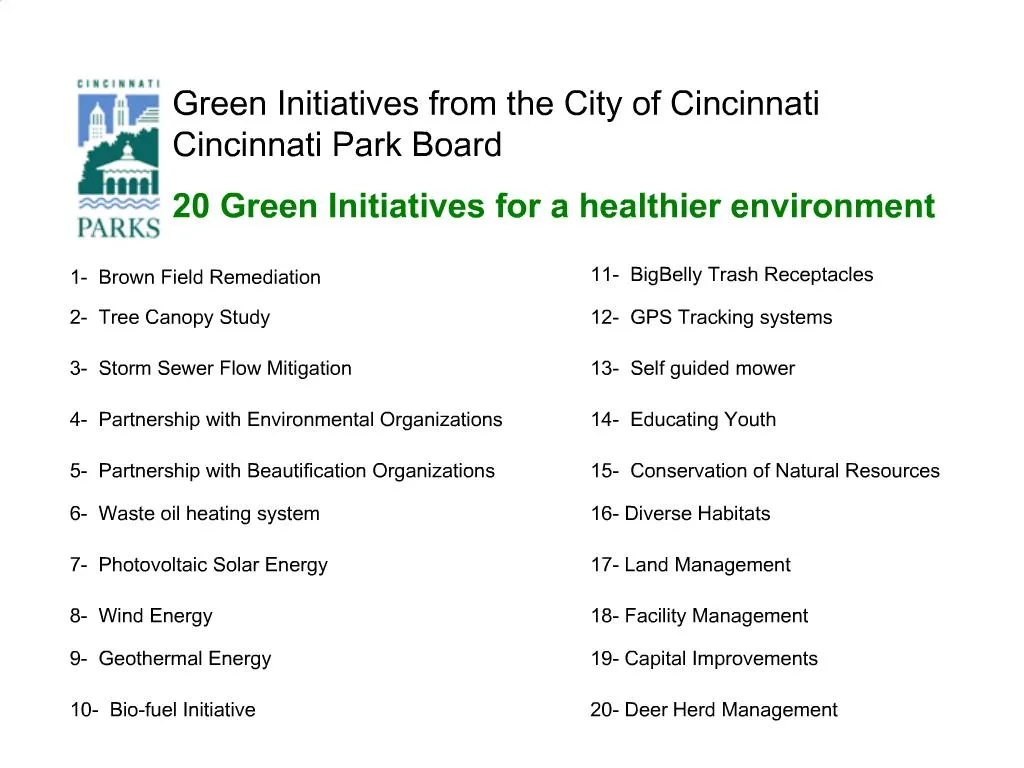 PPT - Green Initiatives from the City of Cincinnati Cincinnati Park ...