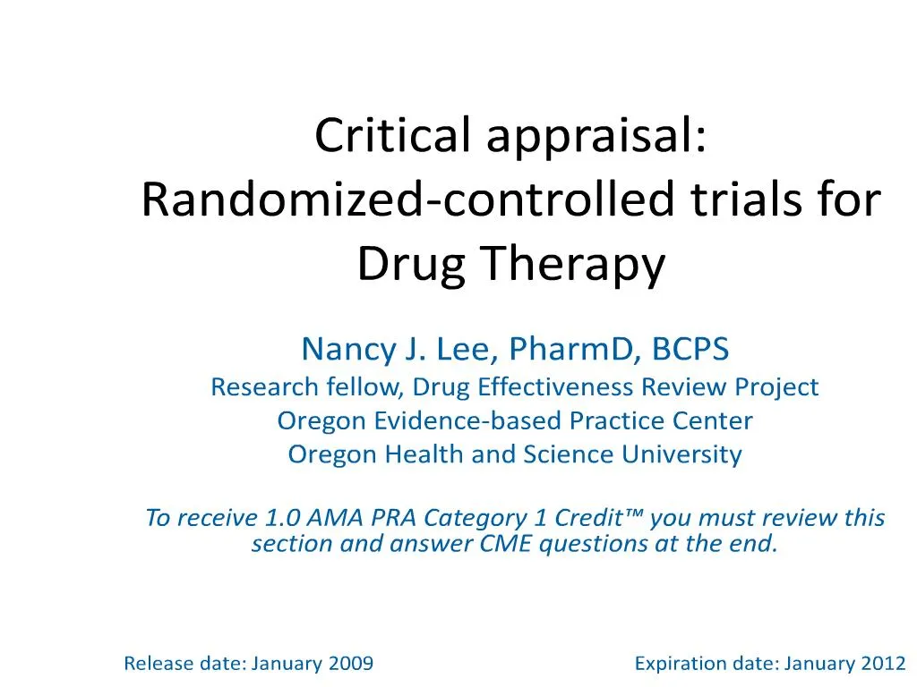 PPT - critical appraisal: randomized-controlled trials for drug therapy ...