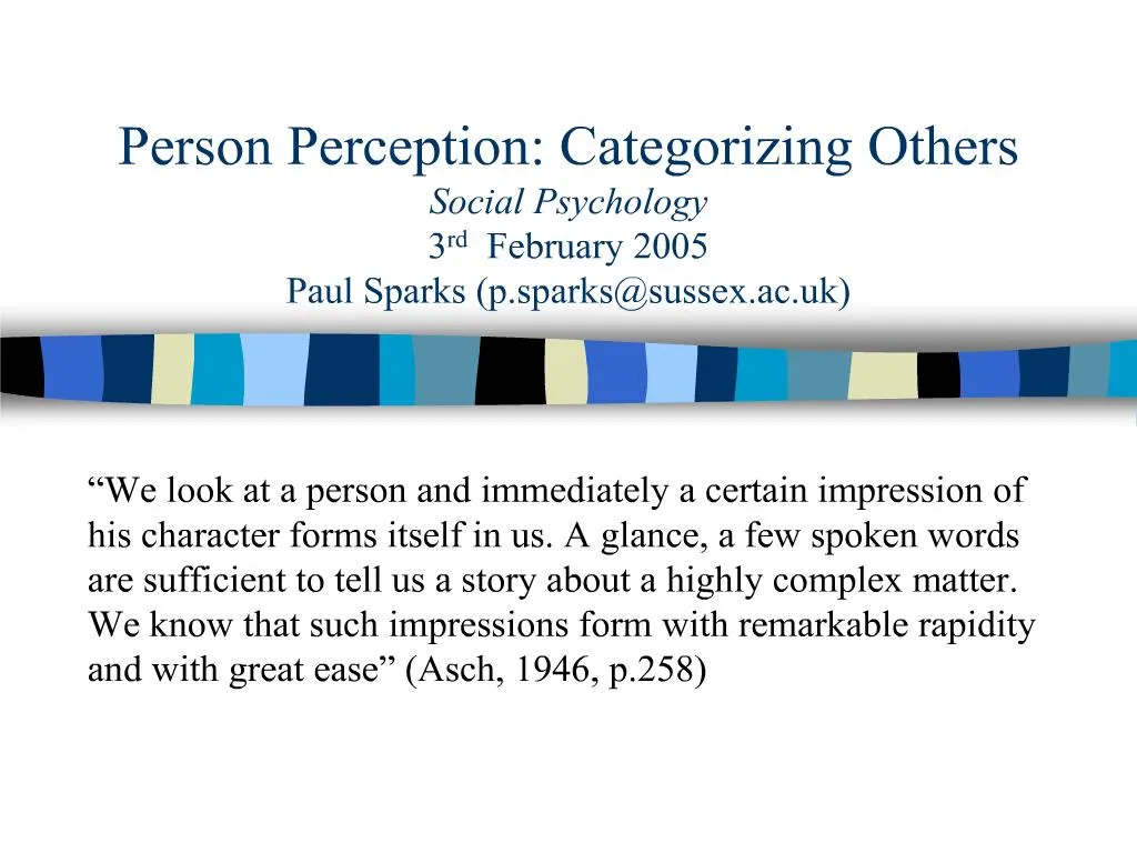 PPT - person perception: categorizing others social psychology 3rd ...