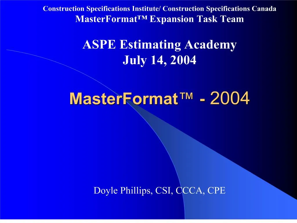PPT - MasterFormat - 2004 PowerPoint Presentation, free download - ID ...