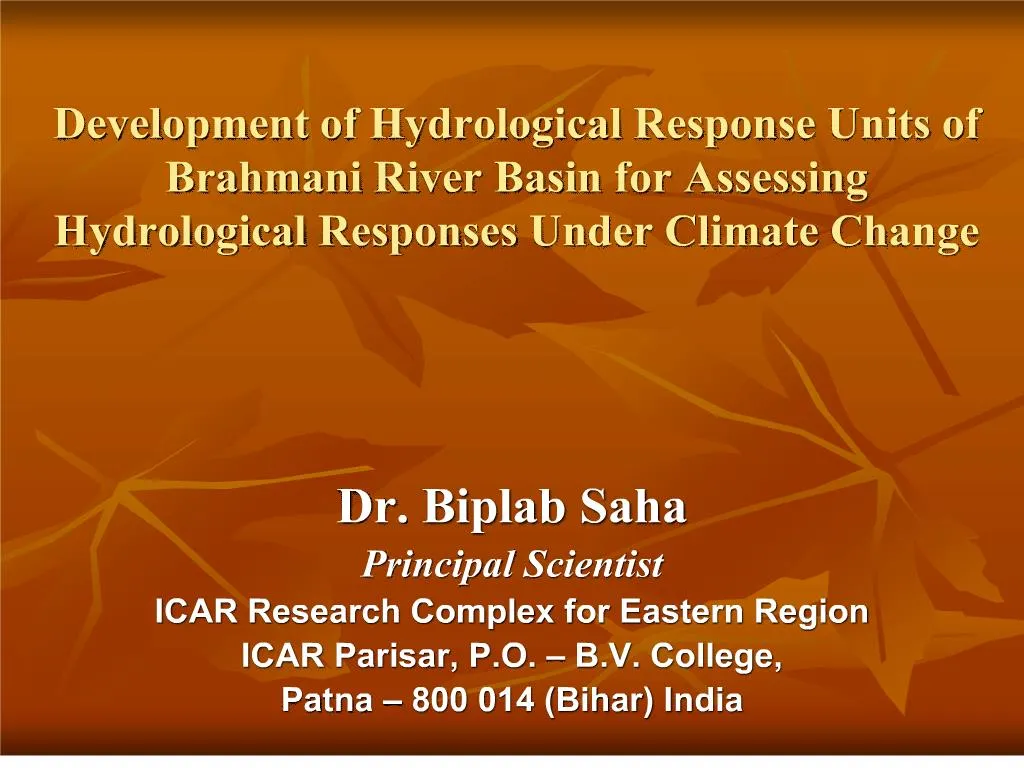 PPT - Development of Hydrological Response Units of Brahmani River ...