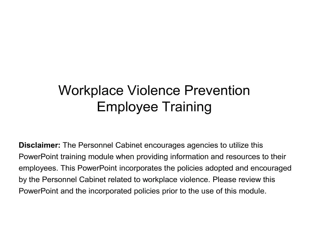 Ppt Workplace Violence Prevention Employee Training Powerpoint