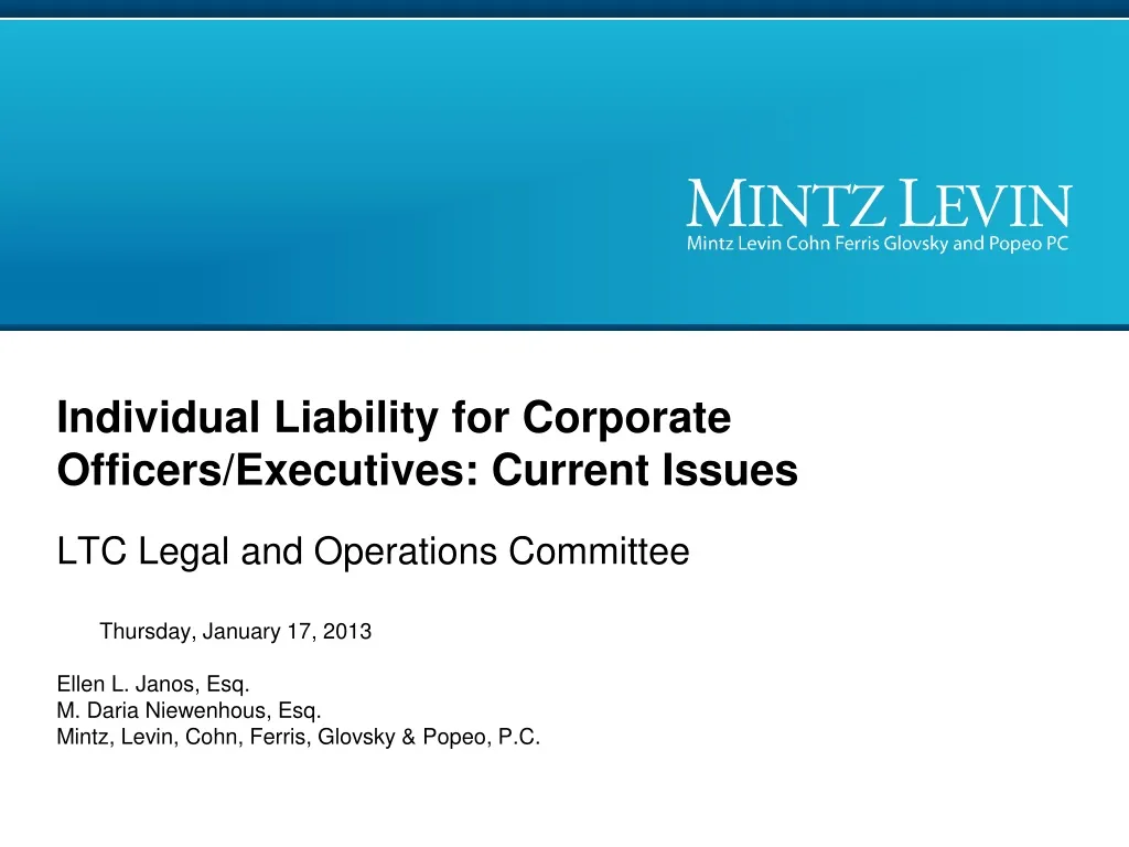 PPT - Individual Liability for Corporate Officers/Executives: Current ...