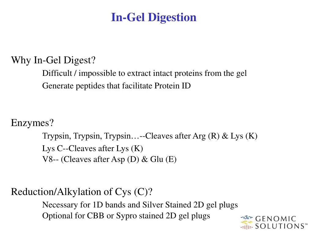 PPT - In-Gel Digestion Why In-Gel Digest? Difficult / impossible to ...