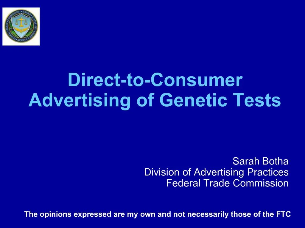PPT - Direct-to-Consumer Advertising of Genetic Tests PowerPoint ...