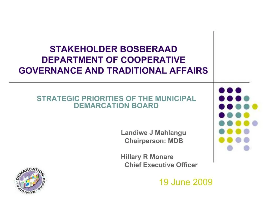 PPT - STAKEHOLDER BOSBERAAD DEPARTMENT OF COOPERATIVE GOVERNANCE AND ...