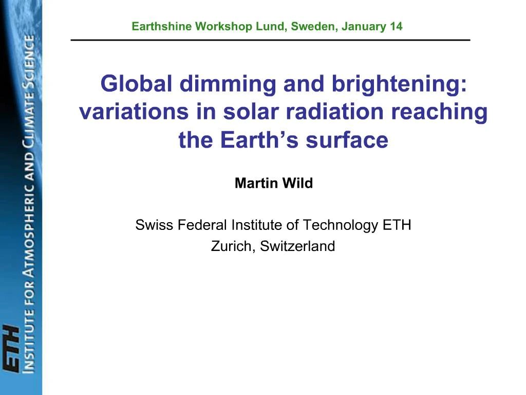 PPT - Global dimming and brightening: variations in solar radiation ...
