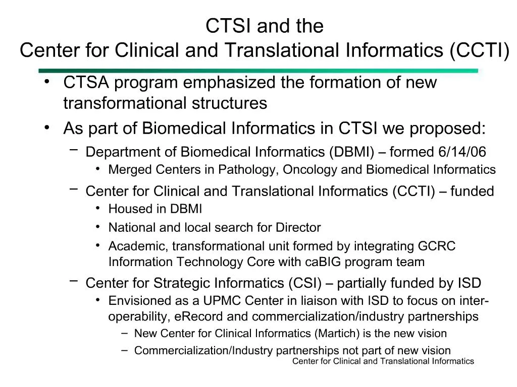 PPT - CTSI and the Center for Clinical and Translational Informatics ...