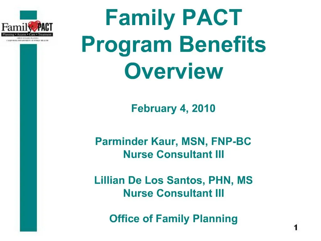 PPT - Family PACT Program Benefits Overview February 4, 2010 Parminder ...