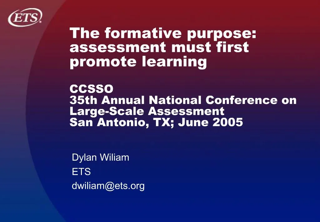 PPT - The formative purpose: assessment must first promote learning ...