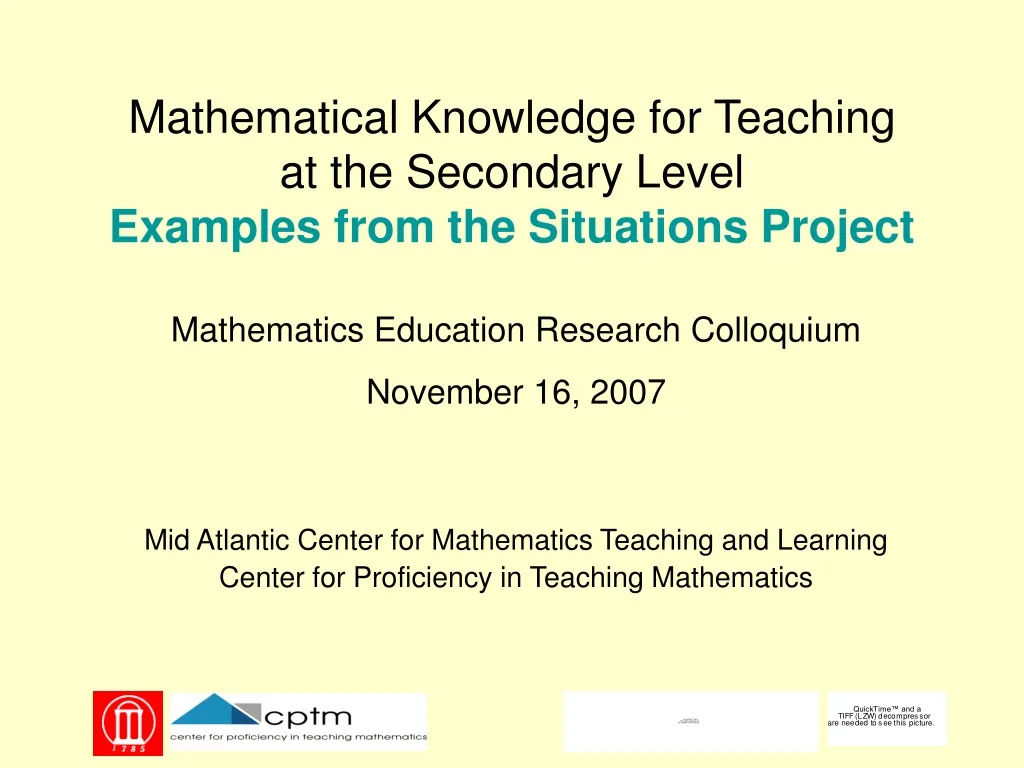 PPT - Mathematical Knowledge for Teaching at the Secondary Level ...