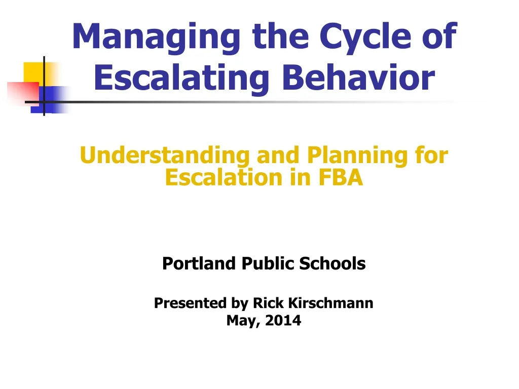 PPT - Managing the Cycle of Escalating Behavior PowerPoint Presentation ...