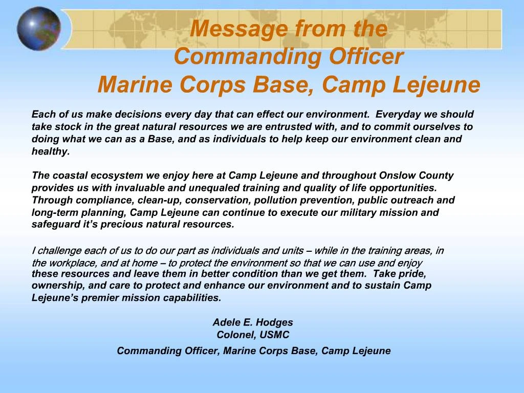 PPT - Message from the Commanding Officer Marine Corps Base, Camp ...