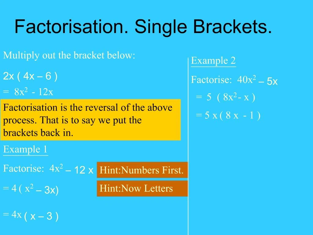 PPT - Factorisation. Single Brackets. PowerPoint Presentation, free ...