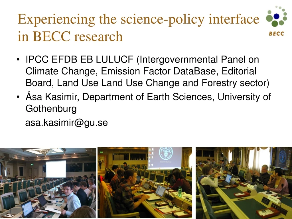 PPT - Experiencing the science-policy interface in BECC research ...