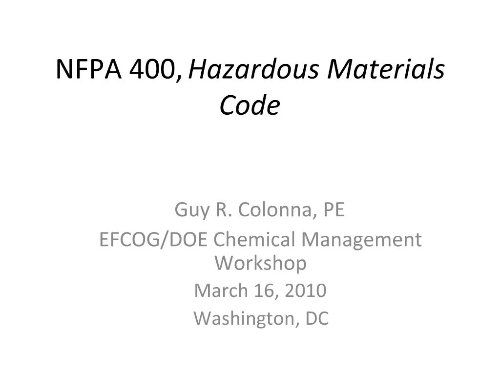 PPT - NFPA 400, Hazardous Materials Code PowerPoint Presentation, free ...