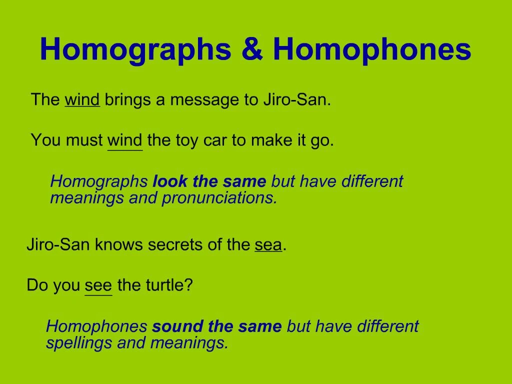 PPT - Homographs Homophones PowerPoint Presentation, free download - ID ...
