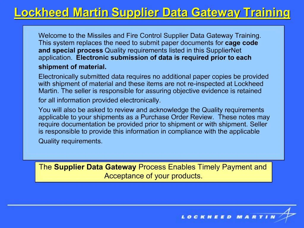 PPT - Lockheed Martin Supplier Data Gateway Training PowerPoint ...
