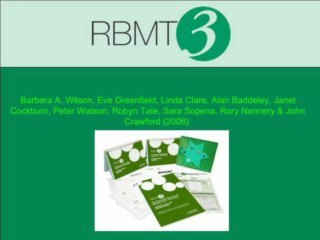 PPT - Barbara A. Wilson, Eve Greenfield, Linda Clare, Alan Baddeley ...