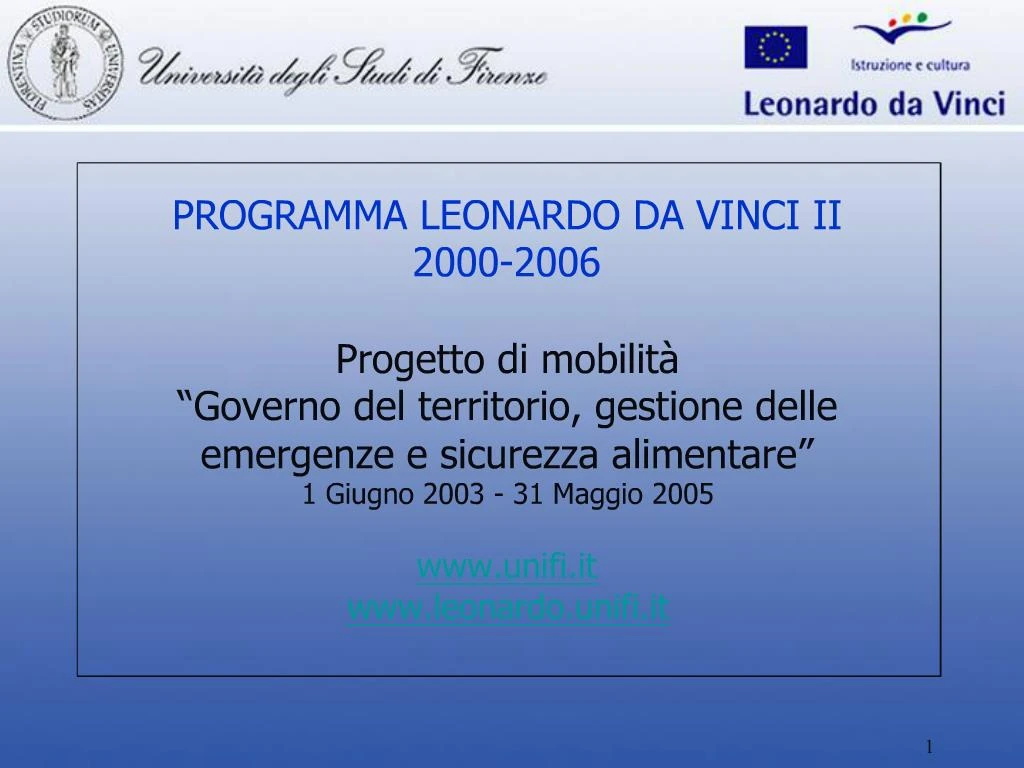 PPT - PROGRAMMA LEONARDO DA VINCI II 2000-2006 Progetto di mobilit ...