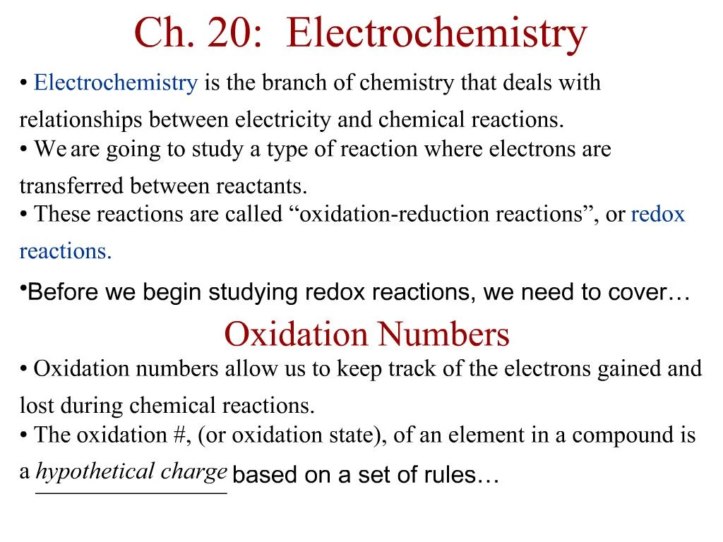 PPT - Ch. 20: Electrochemistry PowerPoint Presentation, free download ...
