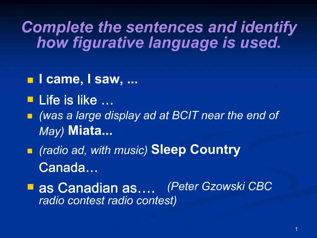 PPT - Complete the sentences and identify how figurative language is ...