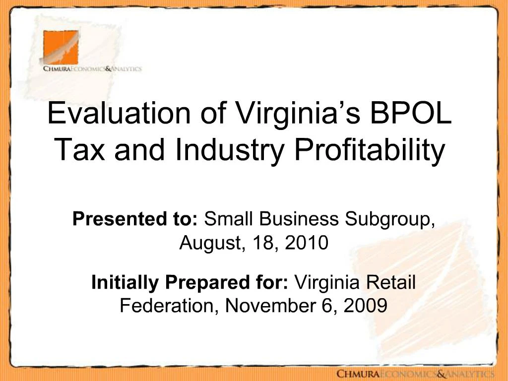 PPT - Evaluation of Virginia s BPOL Tax and Industry Profitability ...