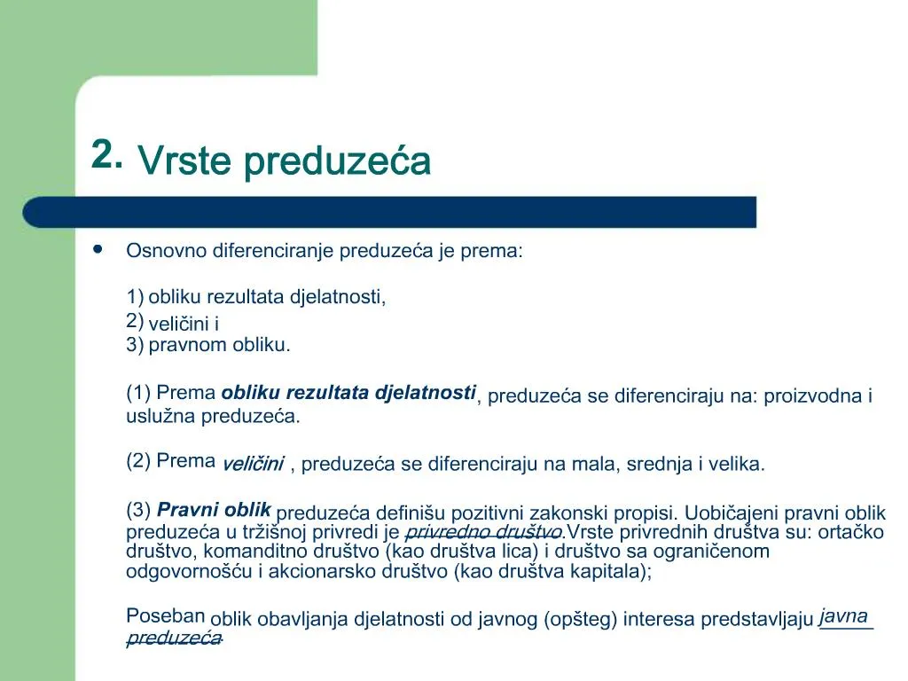 PPT - 2. Vrste preduzeca PowerPoint Presentation, free download - ID:446314