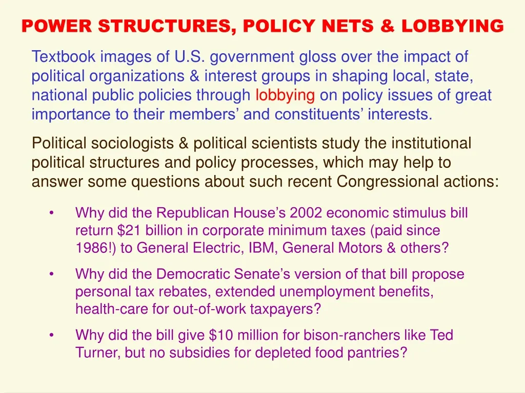 PPT - POWER STRUCTURES, POLICY NETS & LOBBYING PowerPoint Presentation ...