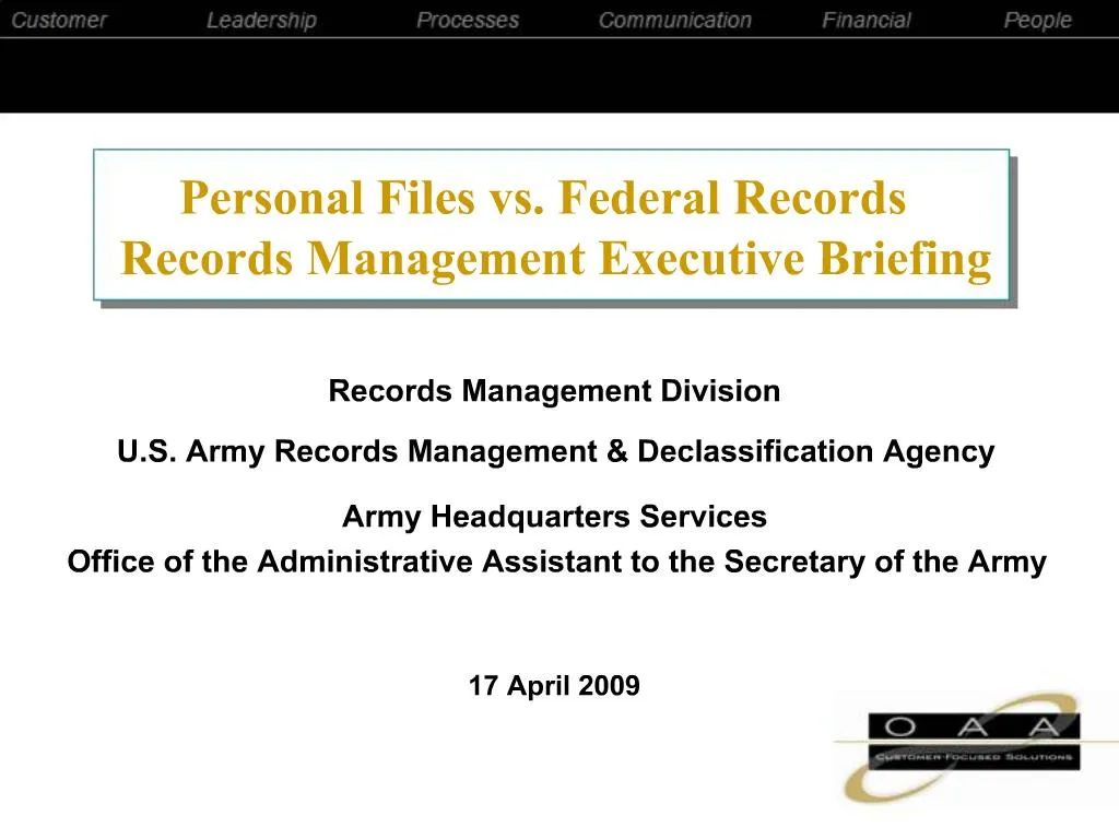 PPT - Records Management Division U.S. Army Records Management ...